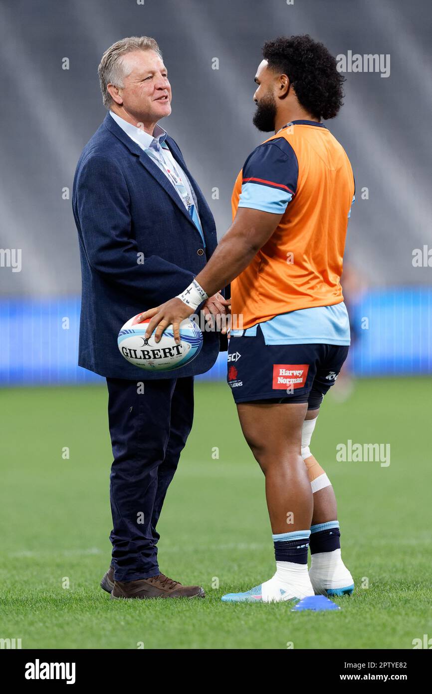 Sydney, Australia. 28th Apr, 2023. Waratahs GM, Andrew Blades talks to ...