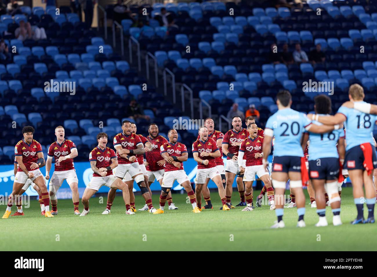 Sydney, Australia. 28th Apr, 2023. The New Zealand Highlanders perform ...