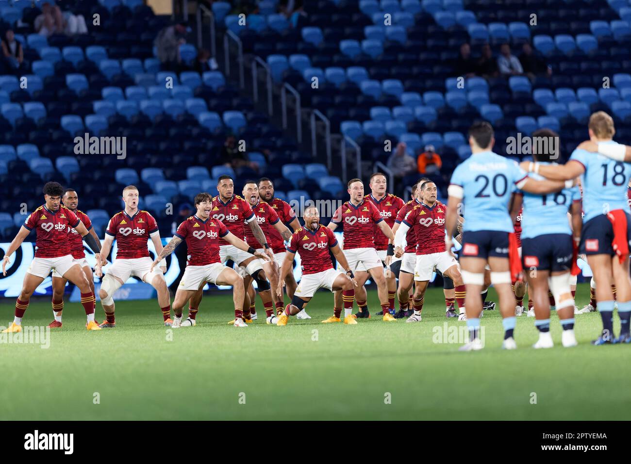 Sydney, Australia. 28th Apr, 2023. The New Zealand Highlanders perform ...