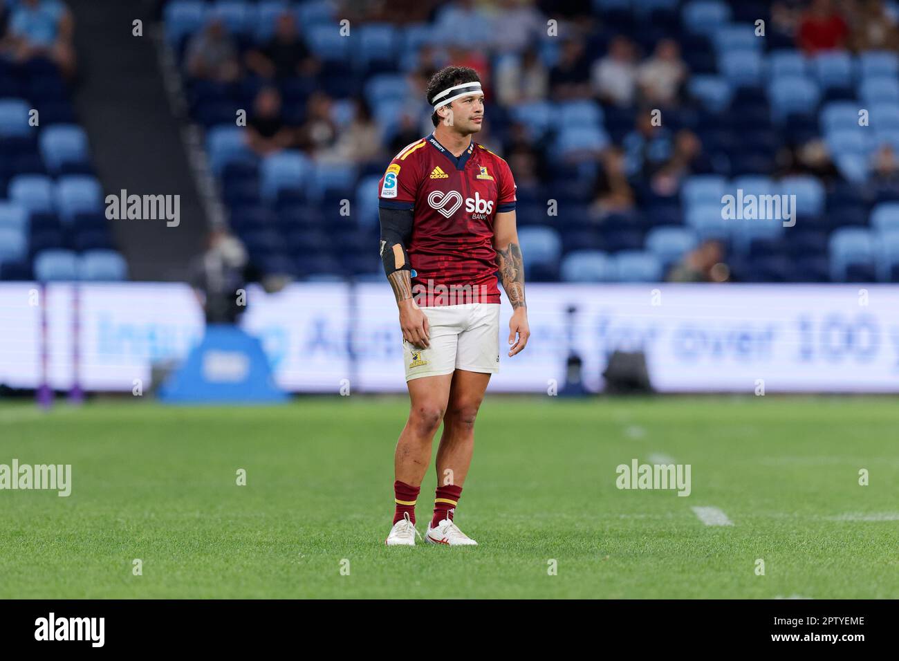 Sydney, Australia. 28th Apr, 2023. Jonah Lowe of the Highlanders looks ...