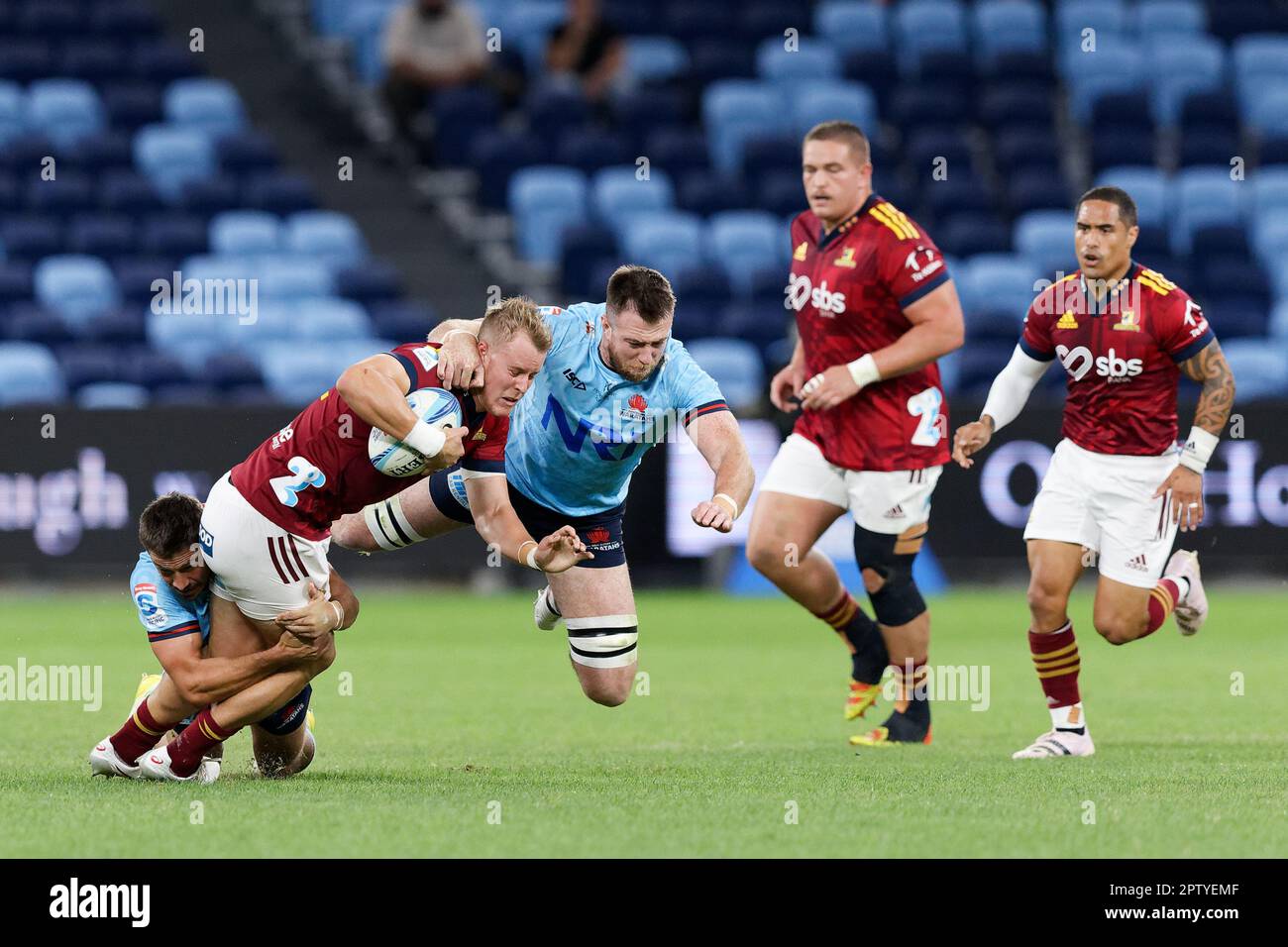 Sydney, Australia. 28th Apr, 2023. Sam Gilbert of the Highlanders is ...