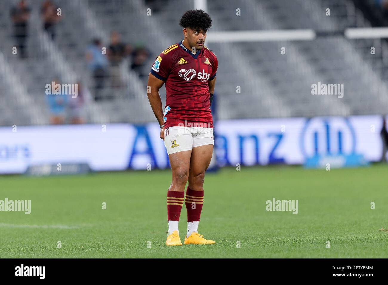 Sydney, Australia. 28th Apr, 2023. Fetuli Paea of the Highlanders looks ...