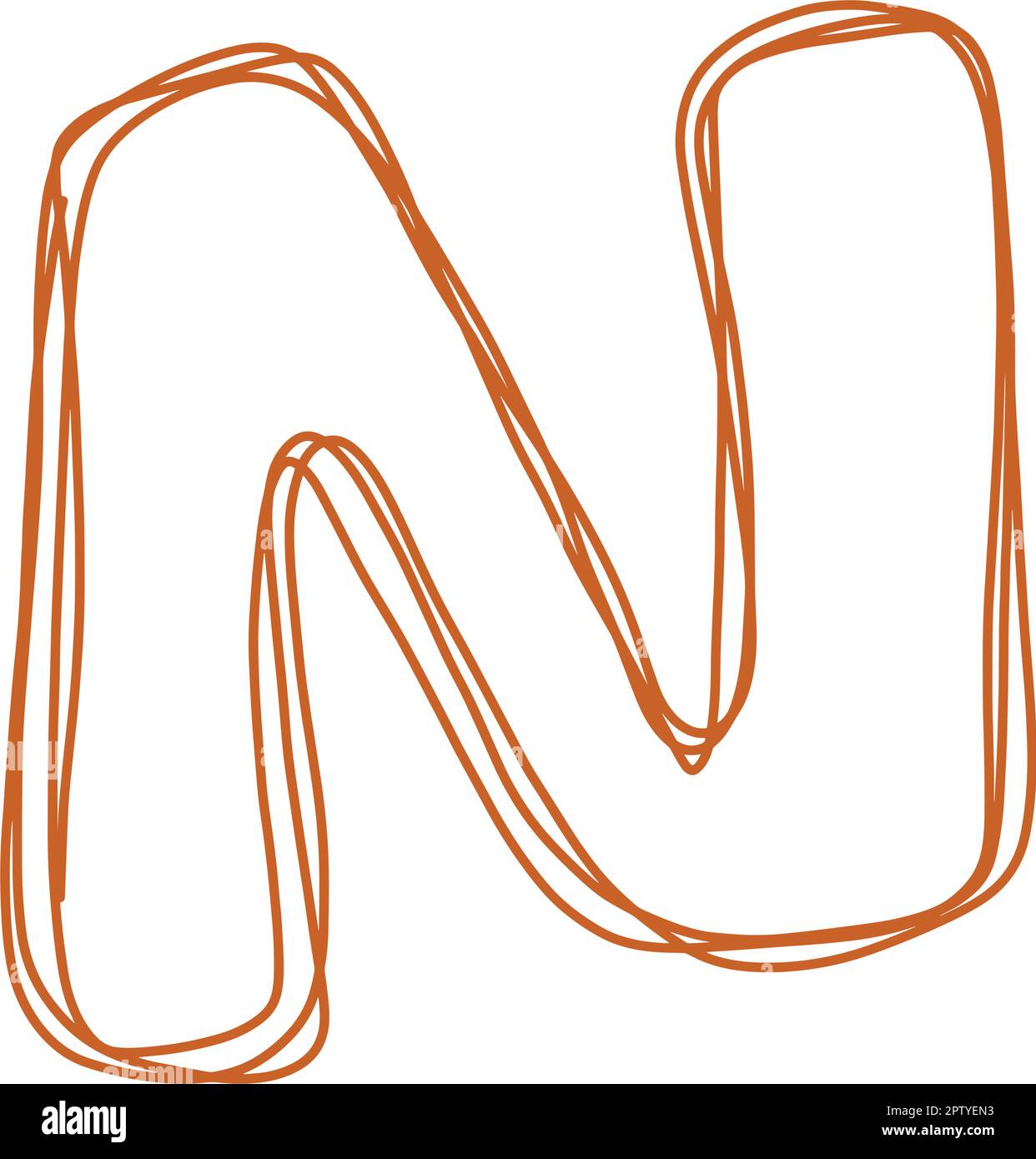Alphabet N letter hand drawn outline stroke drawing illustration ...