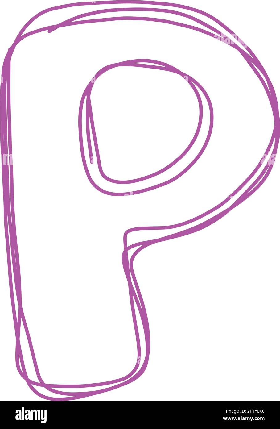 Alphabet P letter hand drawn outline stroke drawing illustration ...