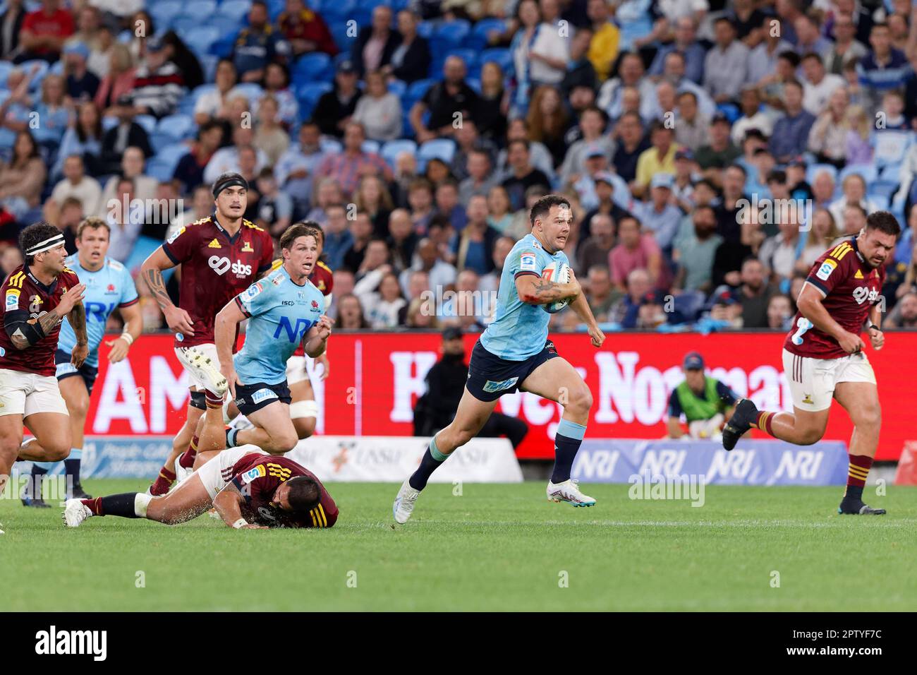 Sydney, Australia. 28th Apr, 2023. Dylan Pietsch of the Waratahs runs ...