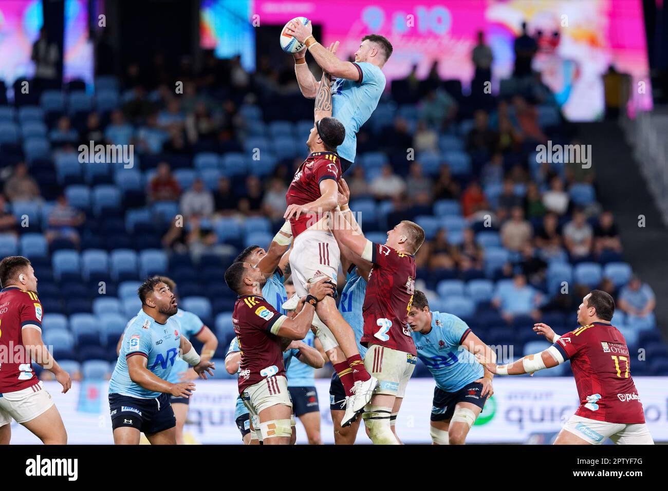 Sydney, Australia. 28th Apr, 2023. Jed Holloway of the Waratahs wins ...