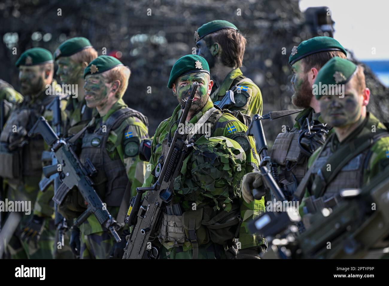 Swedish soldiers during the military exercise Aurora 23 at Berga naval ...