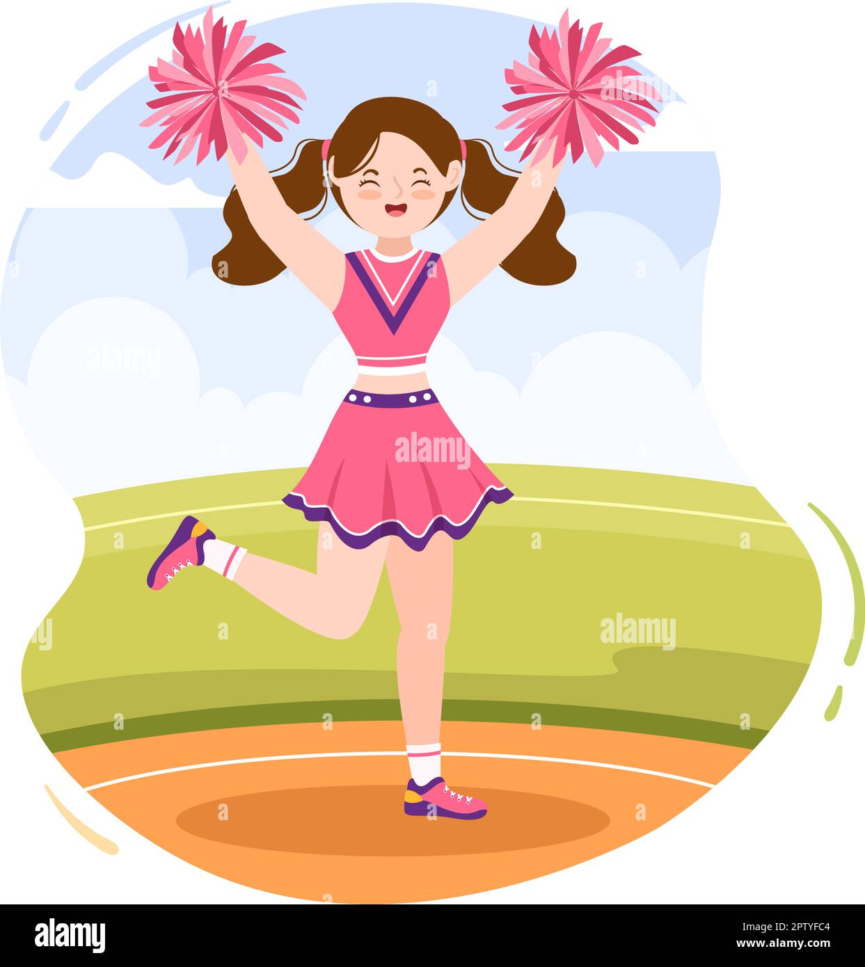 Cheerleader Girl with Pompoms of Dancing and Jumping to Support Team ...