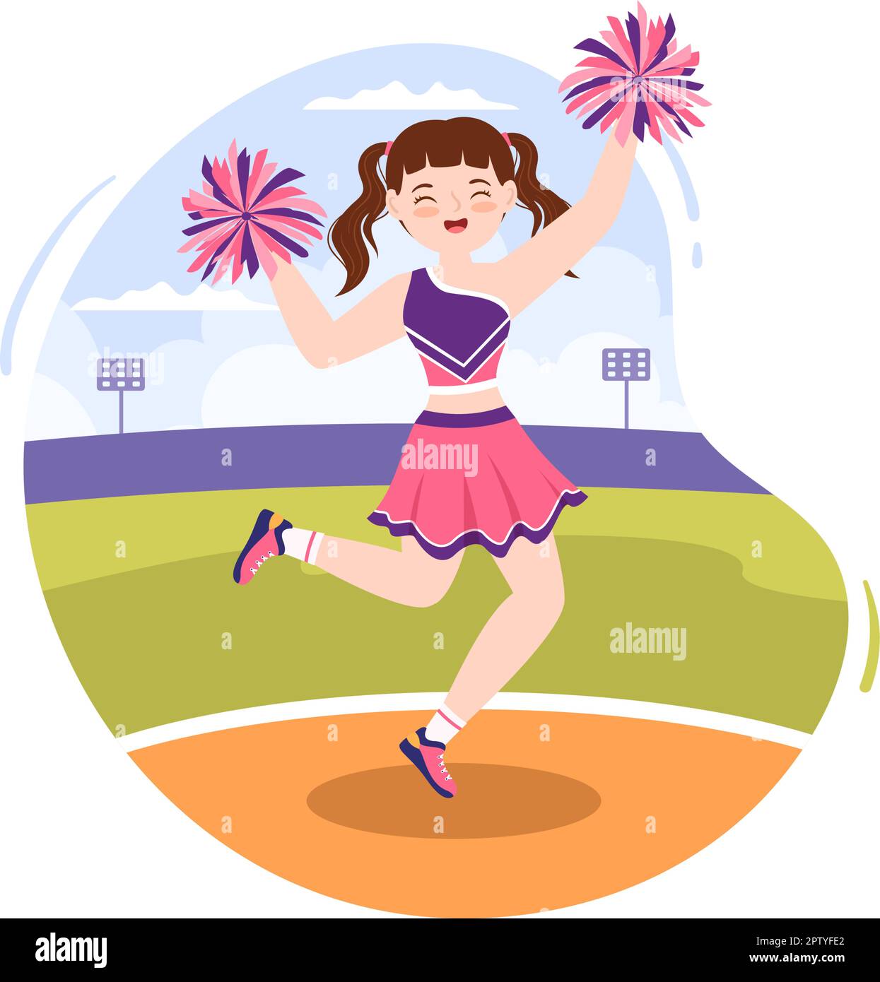 Cheerleader Girl with Pompoms of Dancing and Jumping to Support Team ...