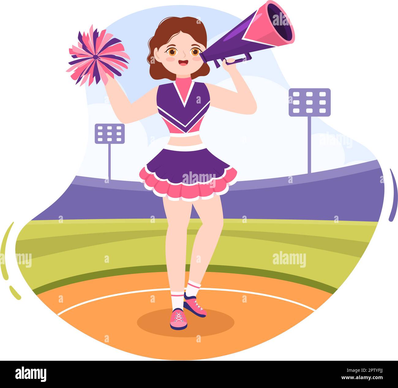 Cheerleader Girl with Pompoms of Dancing and Jumping to Support Team ...