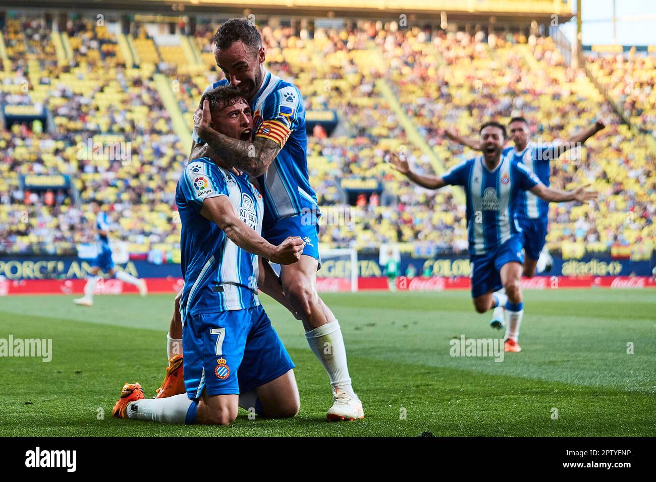 Javier Puado of RCD Espanyol celebrate after scoring the goal during ...