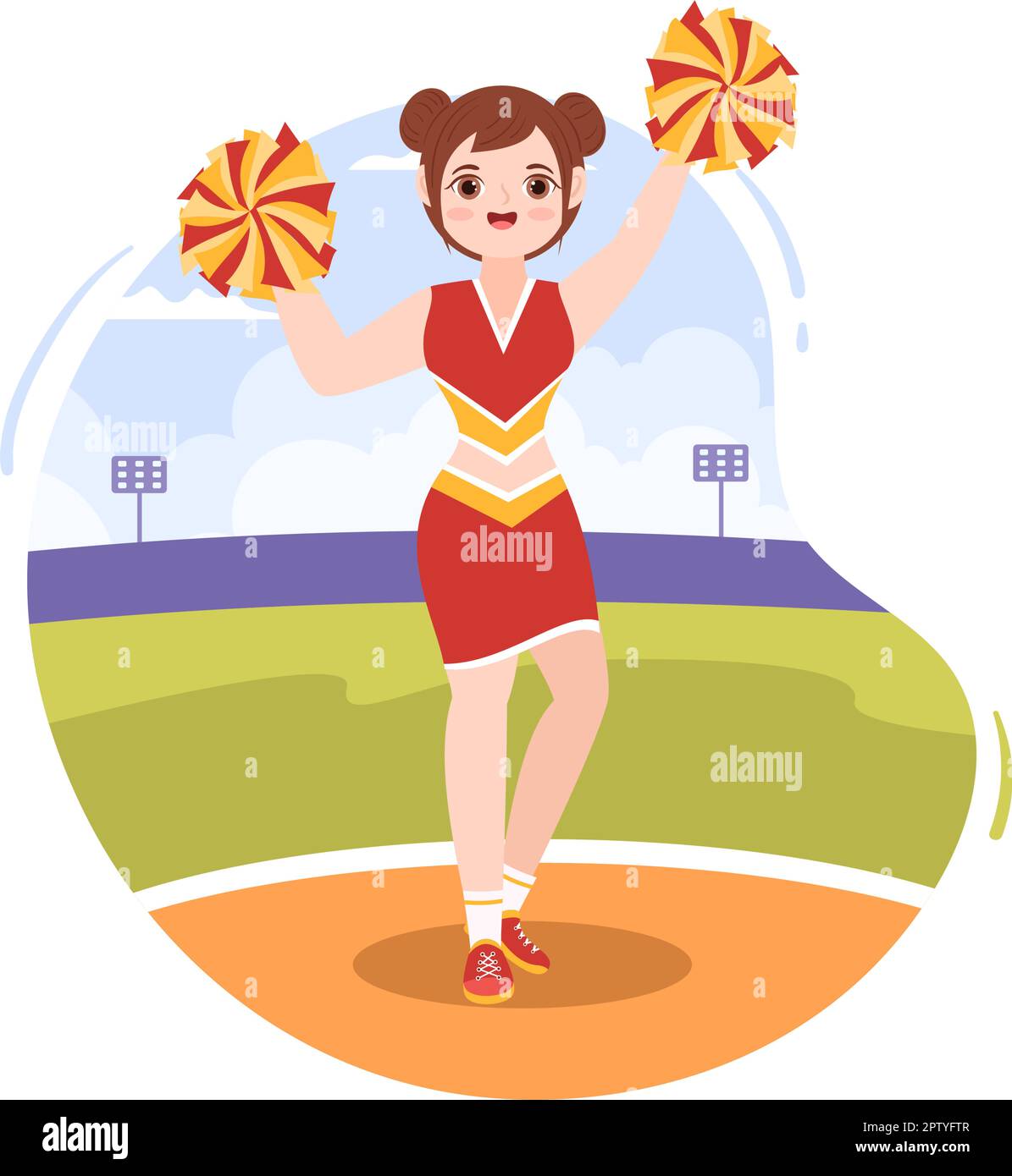 Cheerleader Girl with Pompoms of Dancing and Jumping to Support Team ...