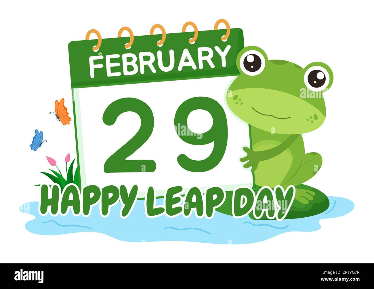 Happy Leap Day on 29 February with Cute Frog in Flat Style Cartoon Hand ...