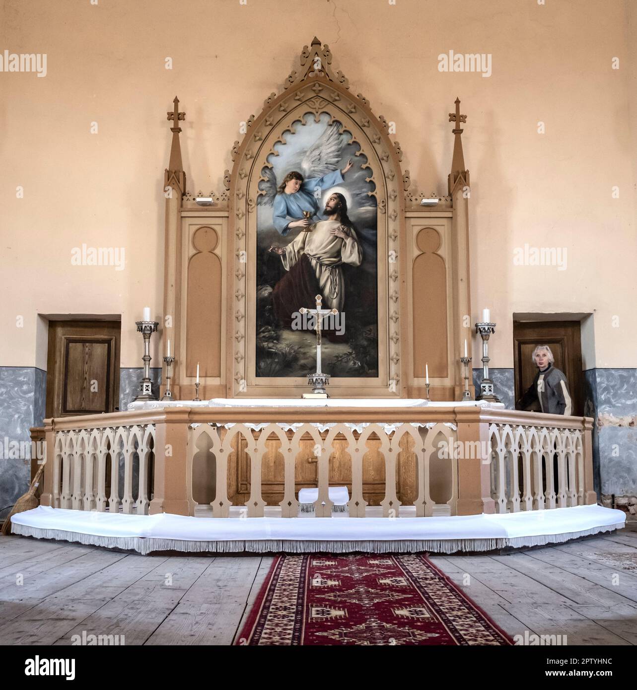 Altar view of the Palsmane Evangelical Lutheran Church, Latvia Stock ...