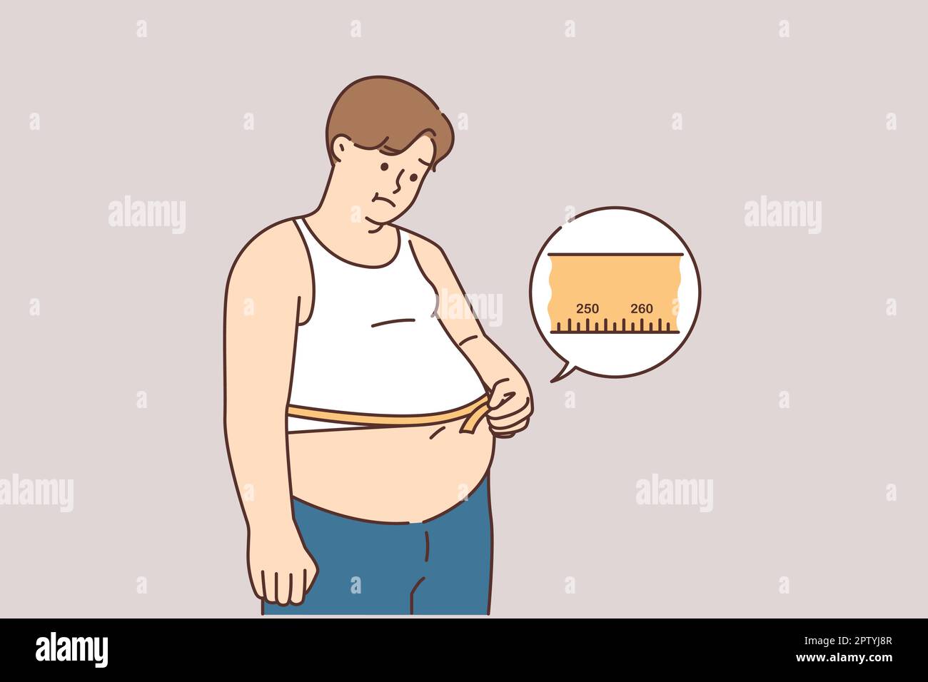 Unhappy fat man measure belly with tape Stock Vector Image & Art - Alamy