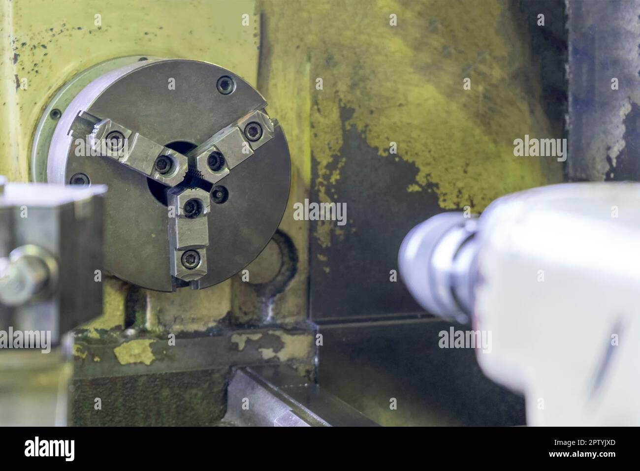 CNC turning machine spindle and lathe machining Stock Photo - Alamy