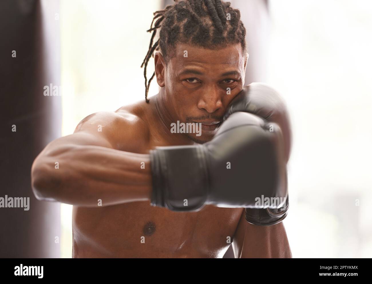 Ready for anything youll throw at him. Portrait of a young boxer ...