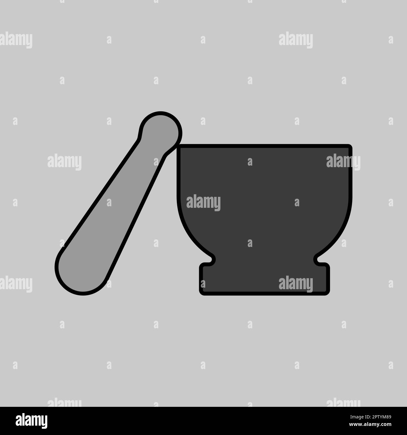 Mortar and Pestle vector grayscale icon. Kitchen appliance. Graph ...