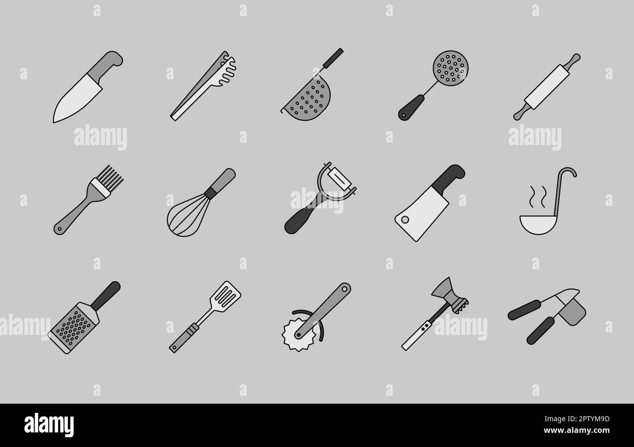 Kitchenware and kitchen vector grayscale icon set. Graph symbol for ...