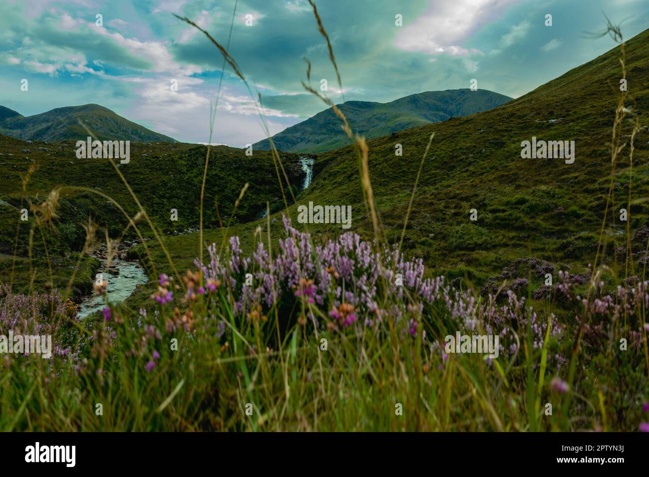 Eas a’ Bhradain Waterfall on Allt Coire nam Bruadaran river in spate ...