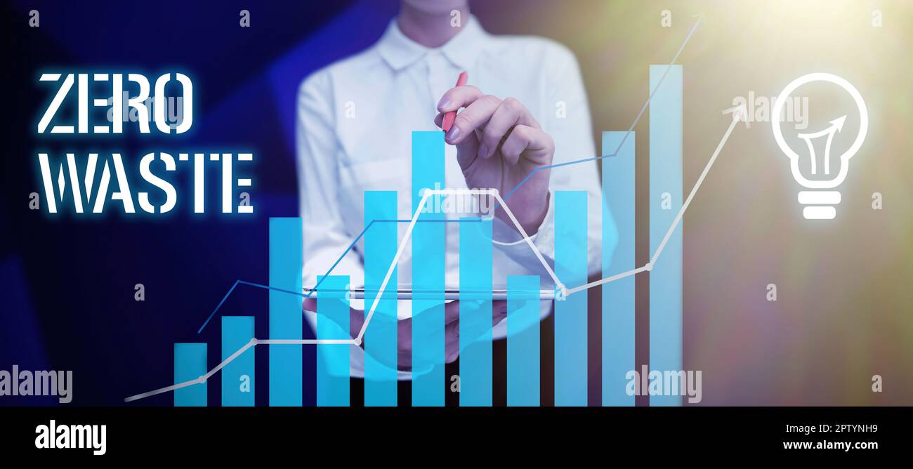 Hand writing sign Zero Waste, Business approach industrial responsibility includes composting ...