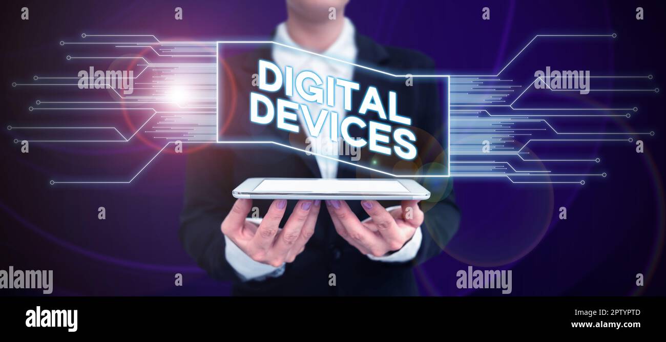 Hand writing sign Digital Devices, Concept meaning physical unit of ...