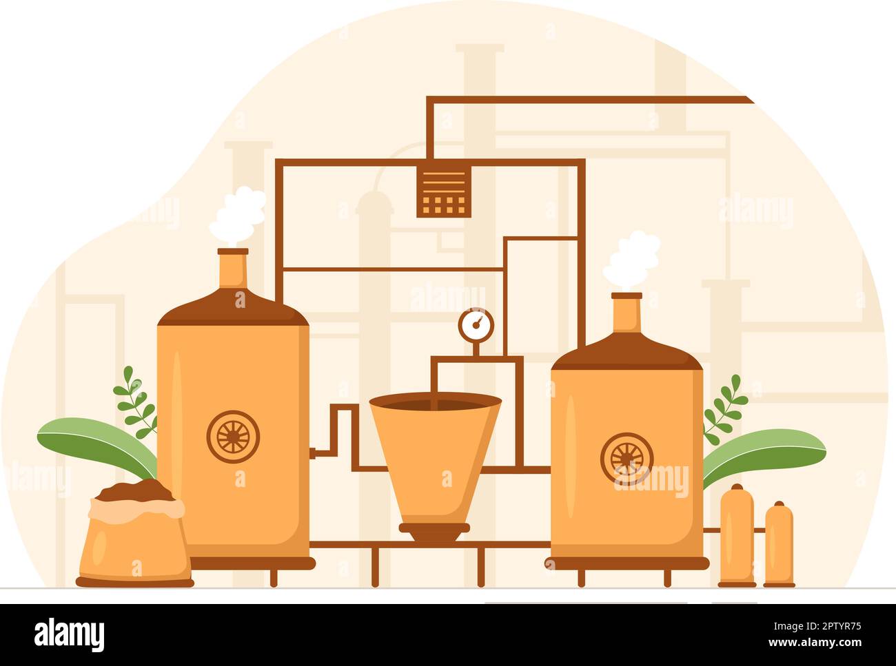 Brewery Production Process with Beer Tank and Bottle Full of Alcohol ...