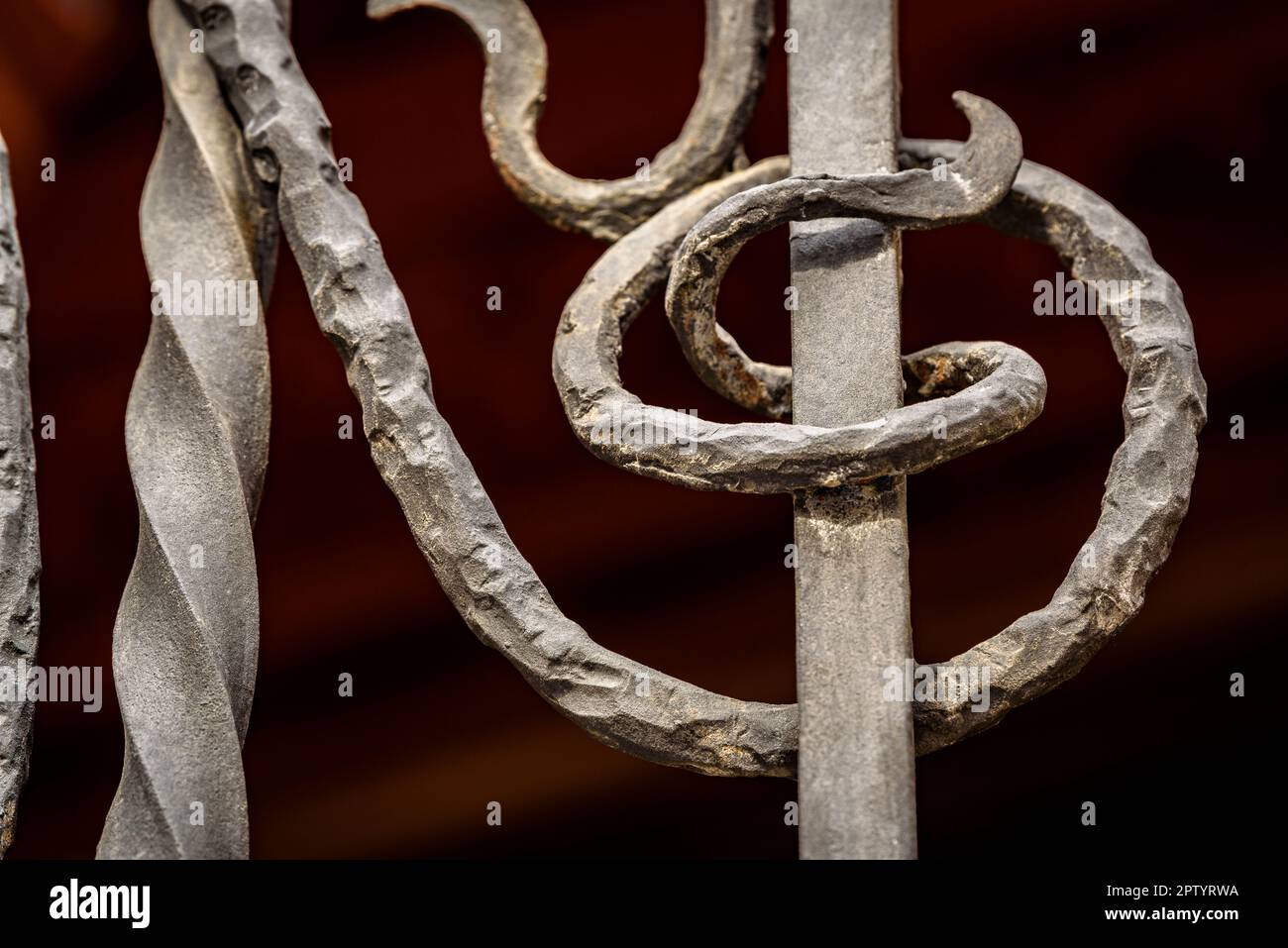 Wrought iron details on the fence of a window on the facade of the Casa ...