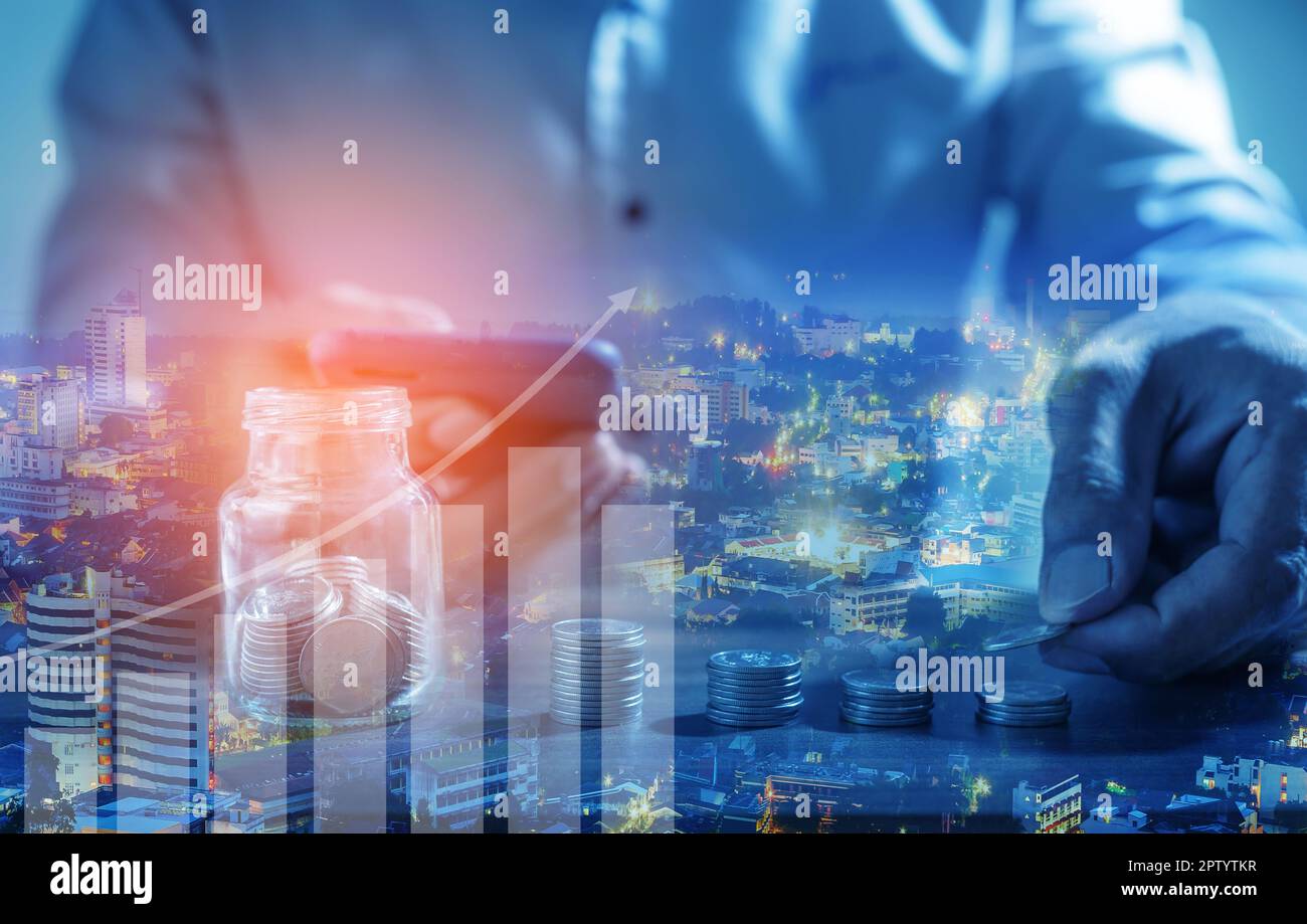 Duoble Exposure, Money and financial concept, Online Banking Savings ...