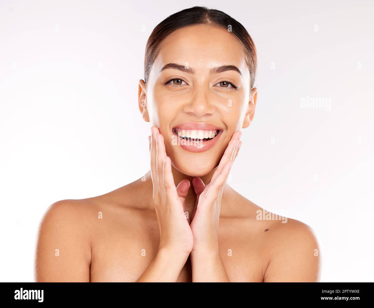 Portrait of woman, skincare and beauty cosmetics for shine, wellness or ...