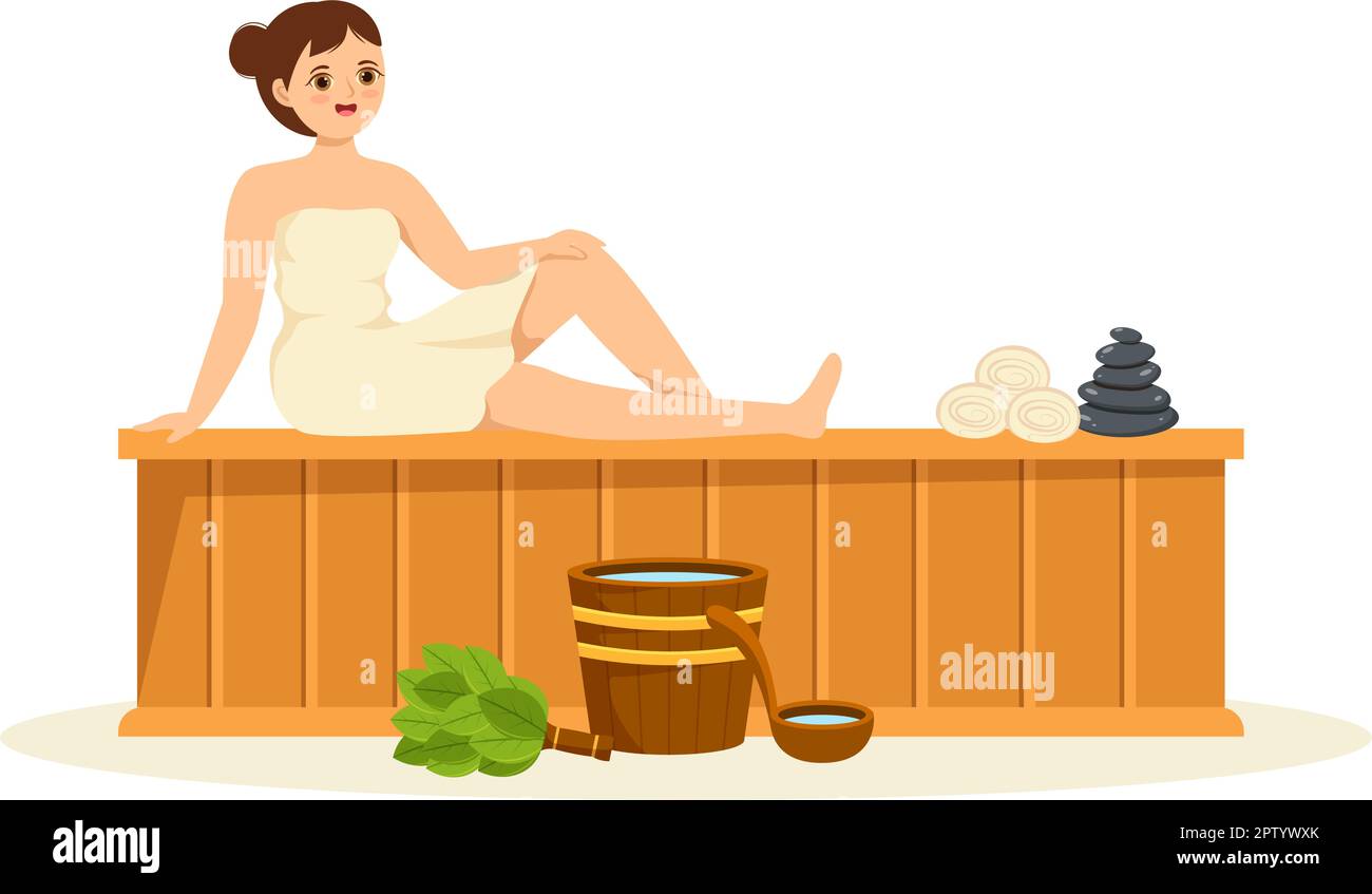 Sauna and Steam Room with People Relax, Washing Their Bodies, Steam or ...