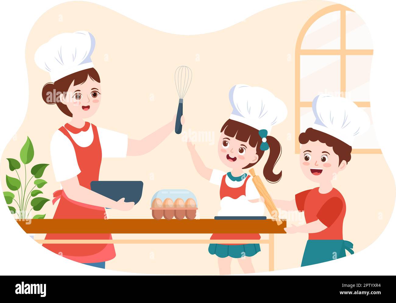 Cooking School With Kids and Teacher in a Class Learning to Learn Cooks ...