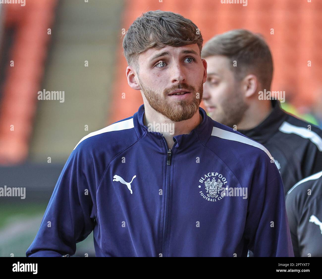 Daniel Grimshaw #32 of Blackpool arrives during the Sky Bet Championship match Blackpool vs ...