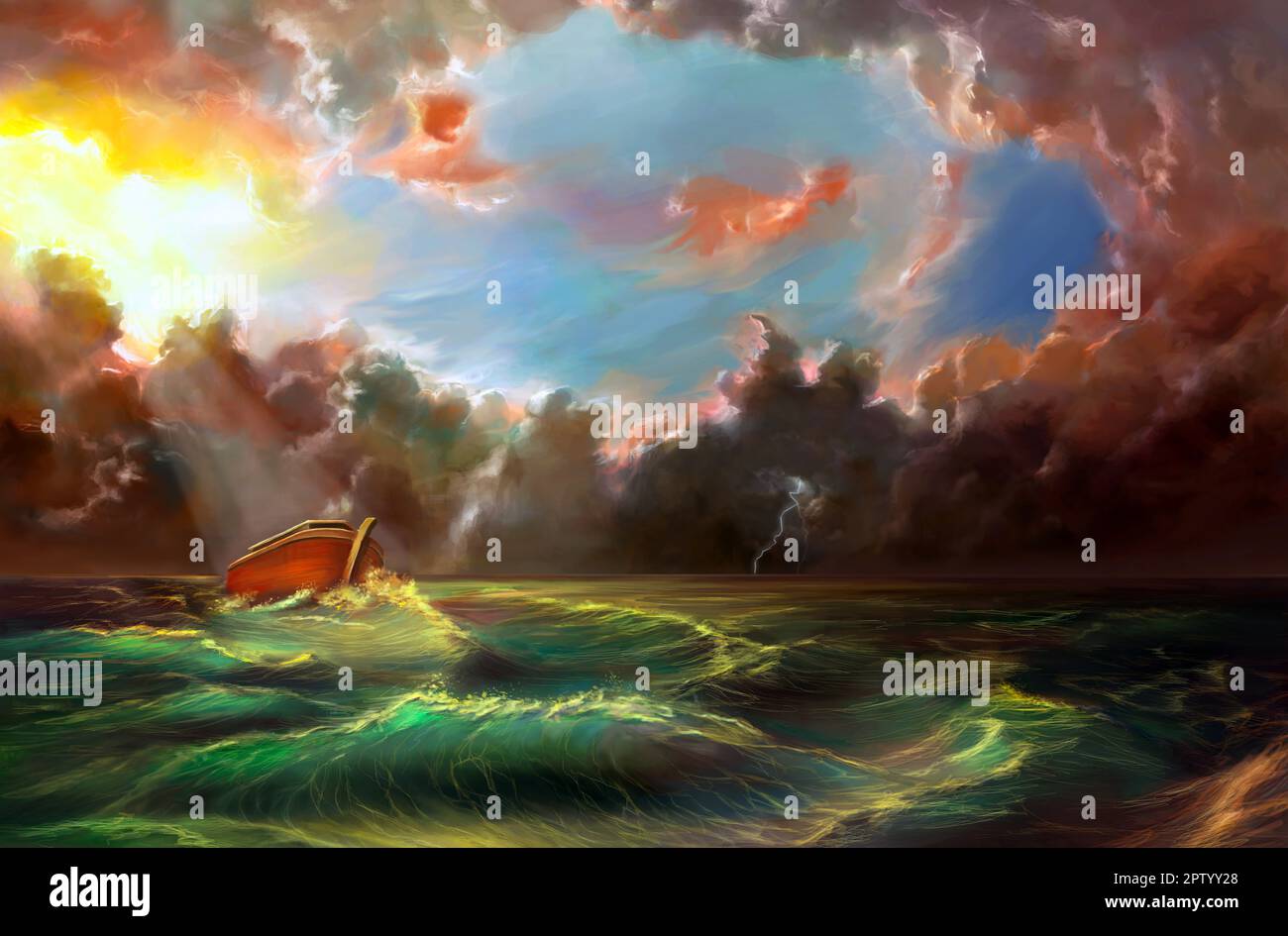 Noah's Ark after the storm. Abstract, illustration, minimalism. Digital ...