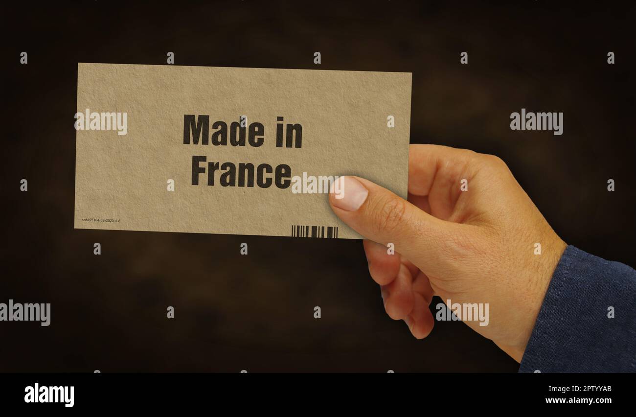 Made in France box in hand. Manufacturing and delivery. Product factory ...