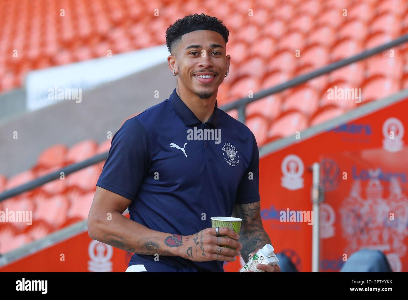 Jordan Lawrence-Gabriel #4 of Blackpool arrives ahead of the Sky Bet ...