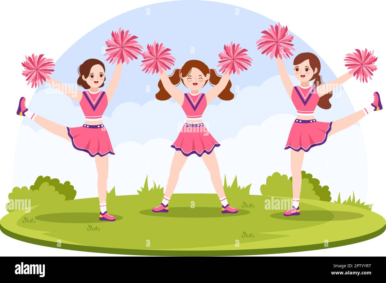 Cheerleader Girl with Pompoms of Dancing and Jumping to Support Team ...