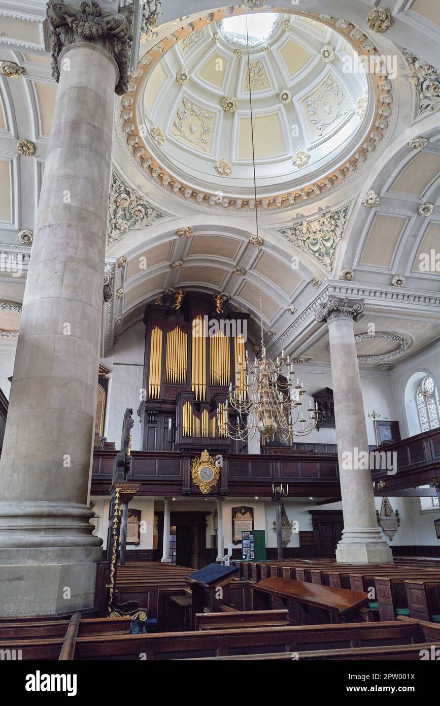 The nave and organ at All Saints christian church, built by Wren in the ...