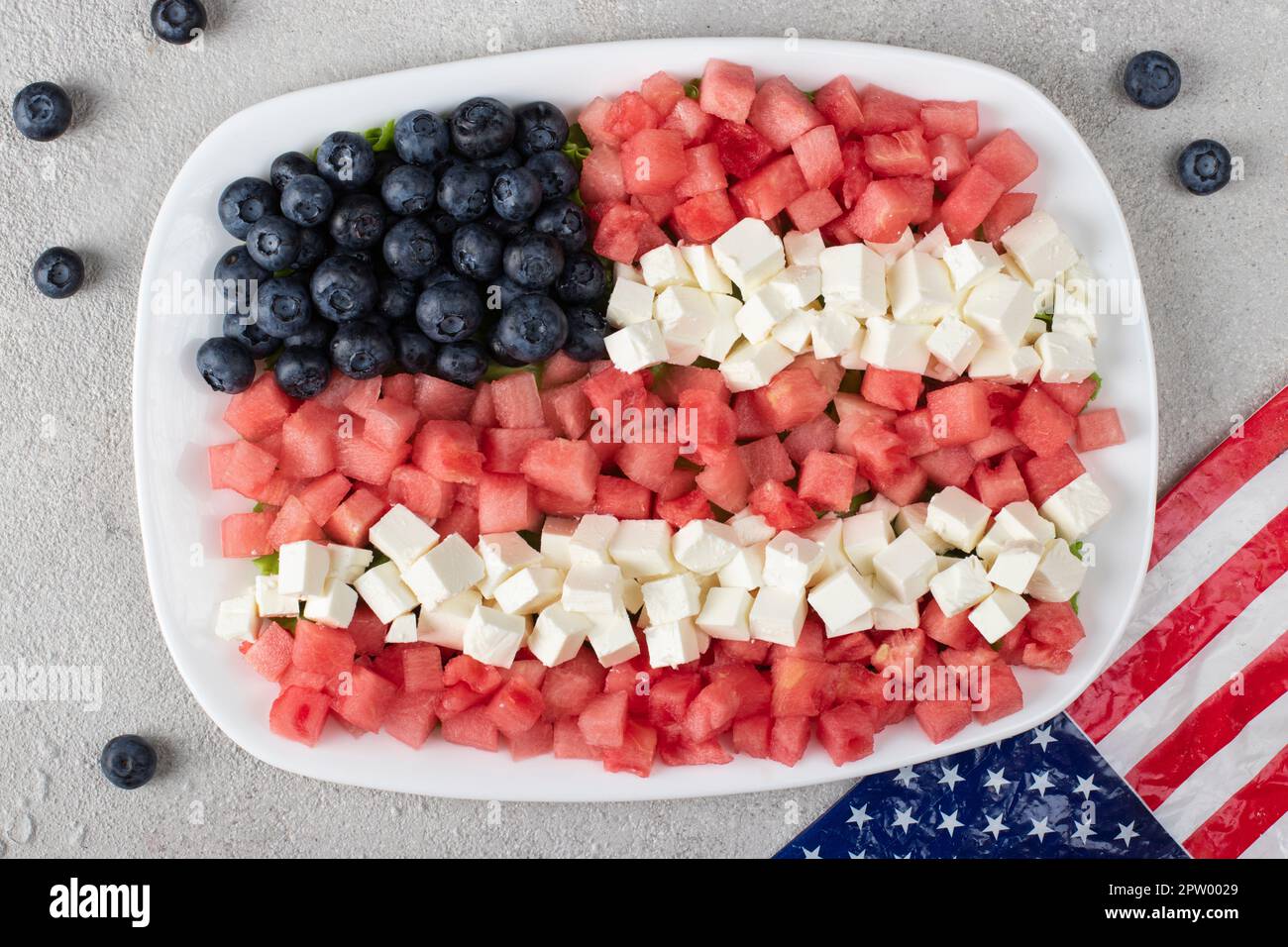 Patriotic salad idea with blueberries, feta and watermelon in the shape ...