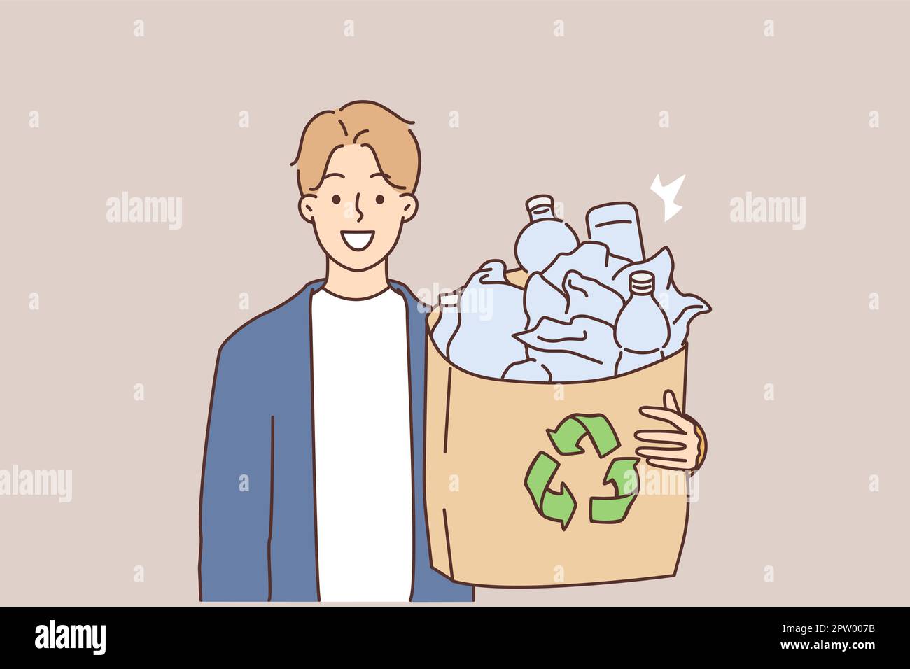 Smiling man hold plastic for recycling Stock Vector Image & Art - Alamy
