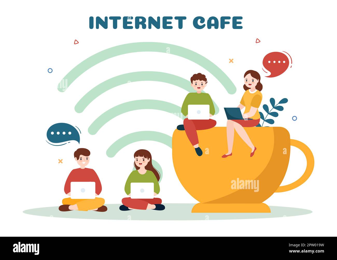 Internet Cafe of Young People Playing Games, Workplace use a Laptop ...