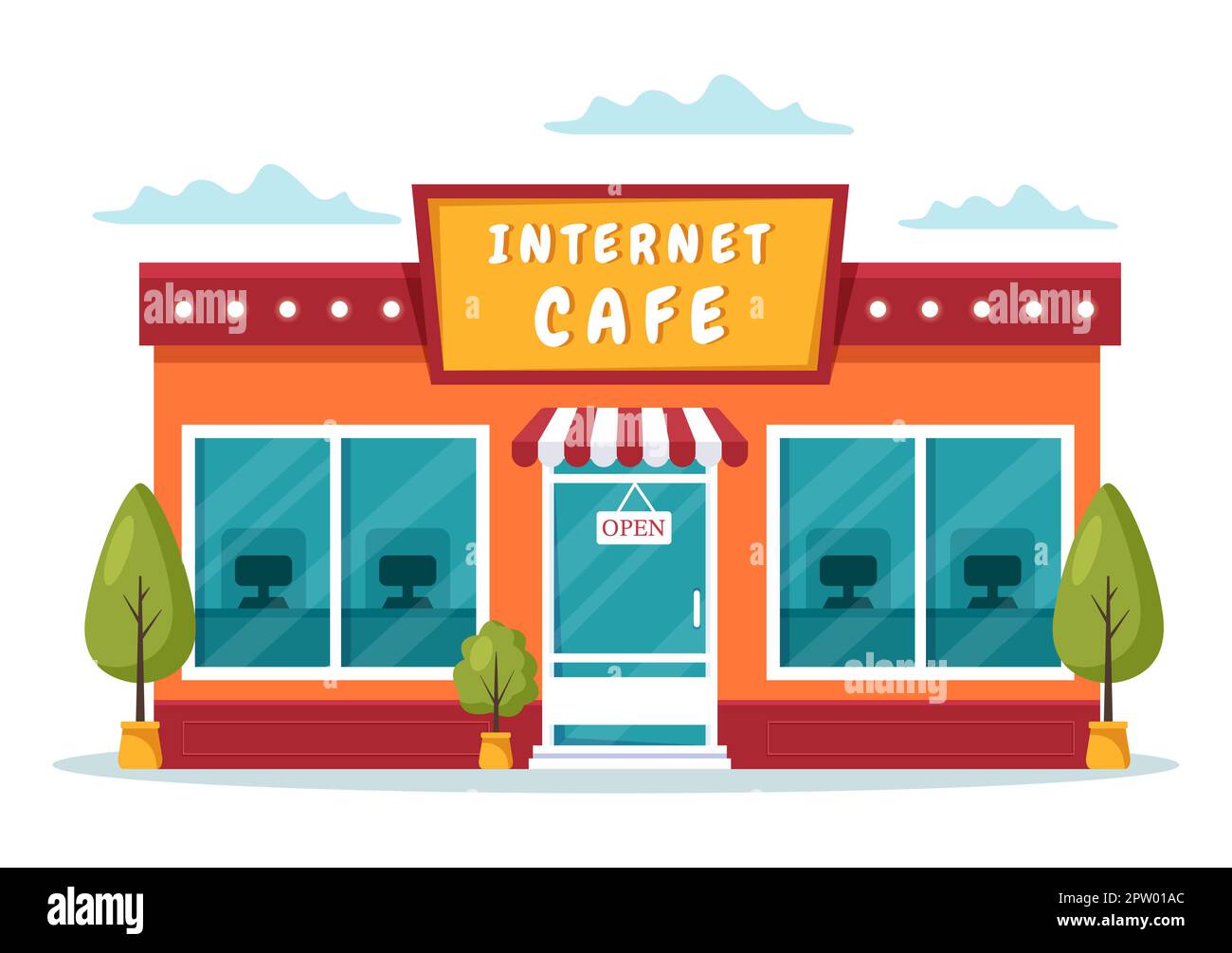 Internet Cafe Building for Playing Games, Workplace use a Laptop ...