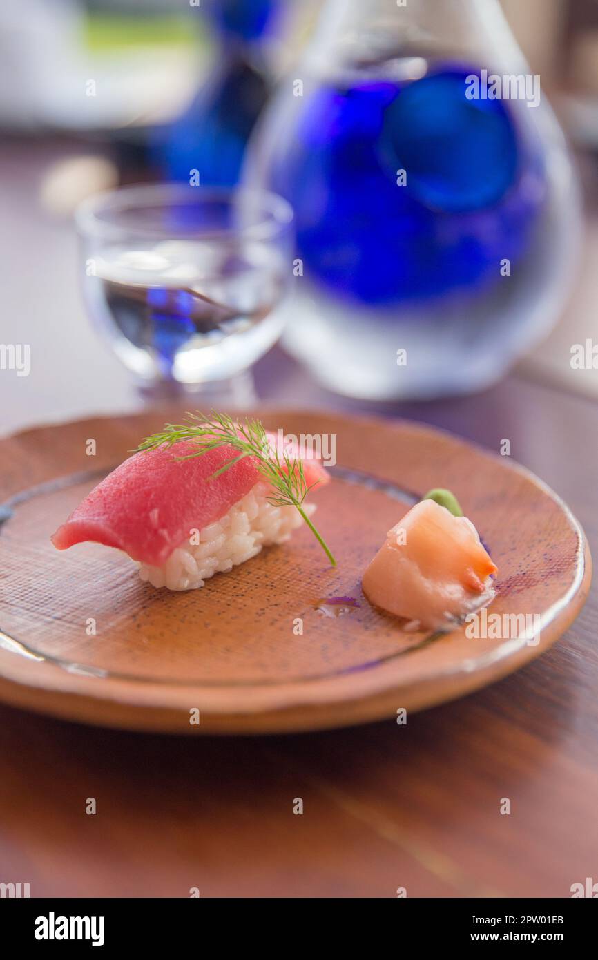 fresh ahi tuna sushi with sake Stock Photo - Alamy