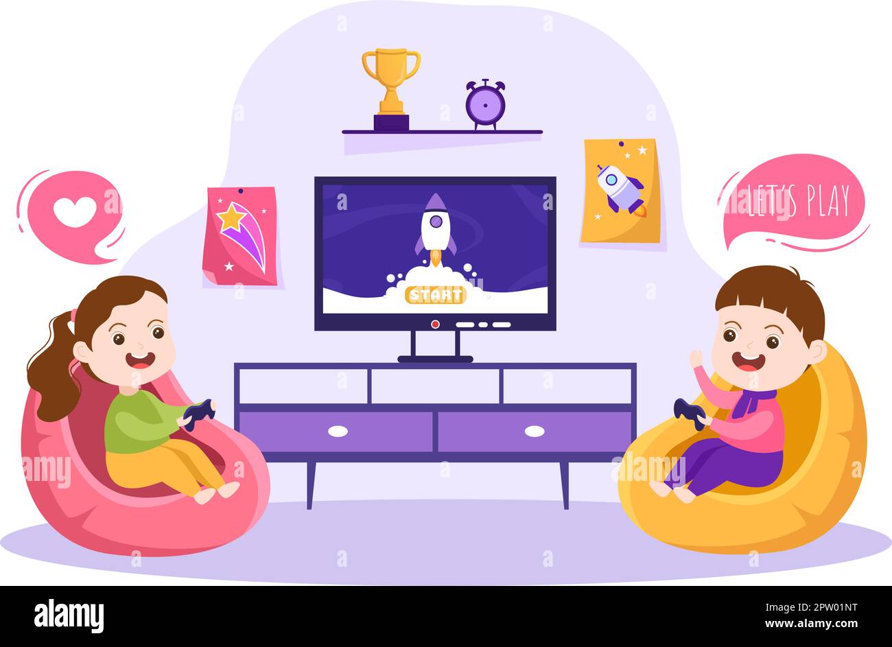 Video Game with Kids Playing Gamepad Controllers Fighting Console on ...