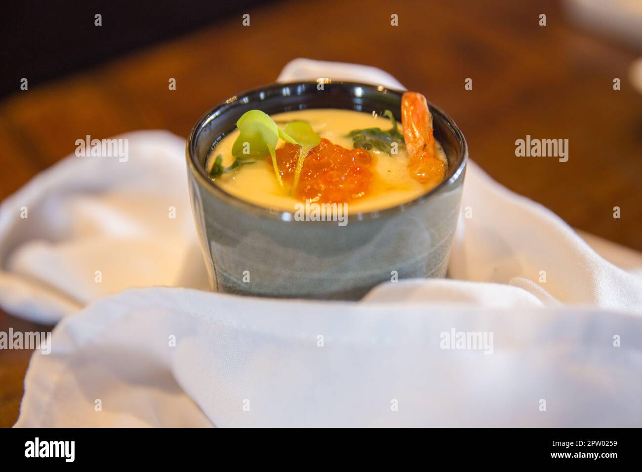 Japanese cup of Chawanmushi with toppings Stock Photo - Alamy