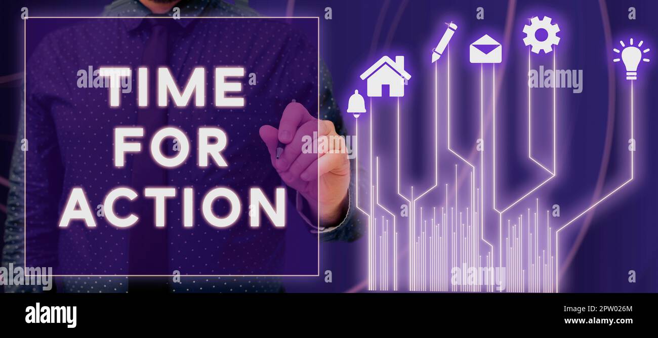 Text caption presenting Time For Action, Word for Urgency Move ...