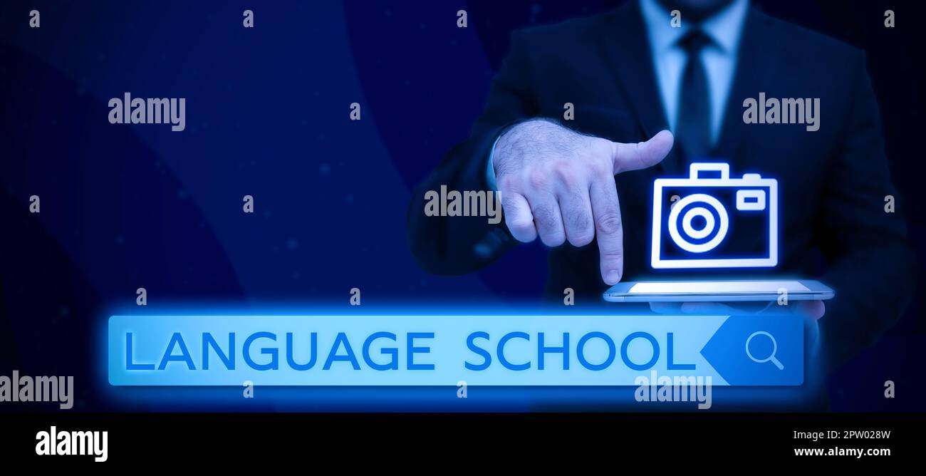 Hand writing sign Language School, Business concept educational ...