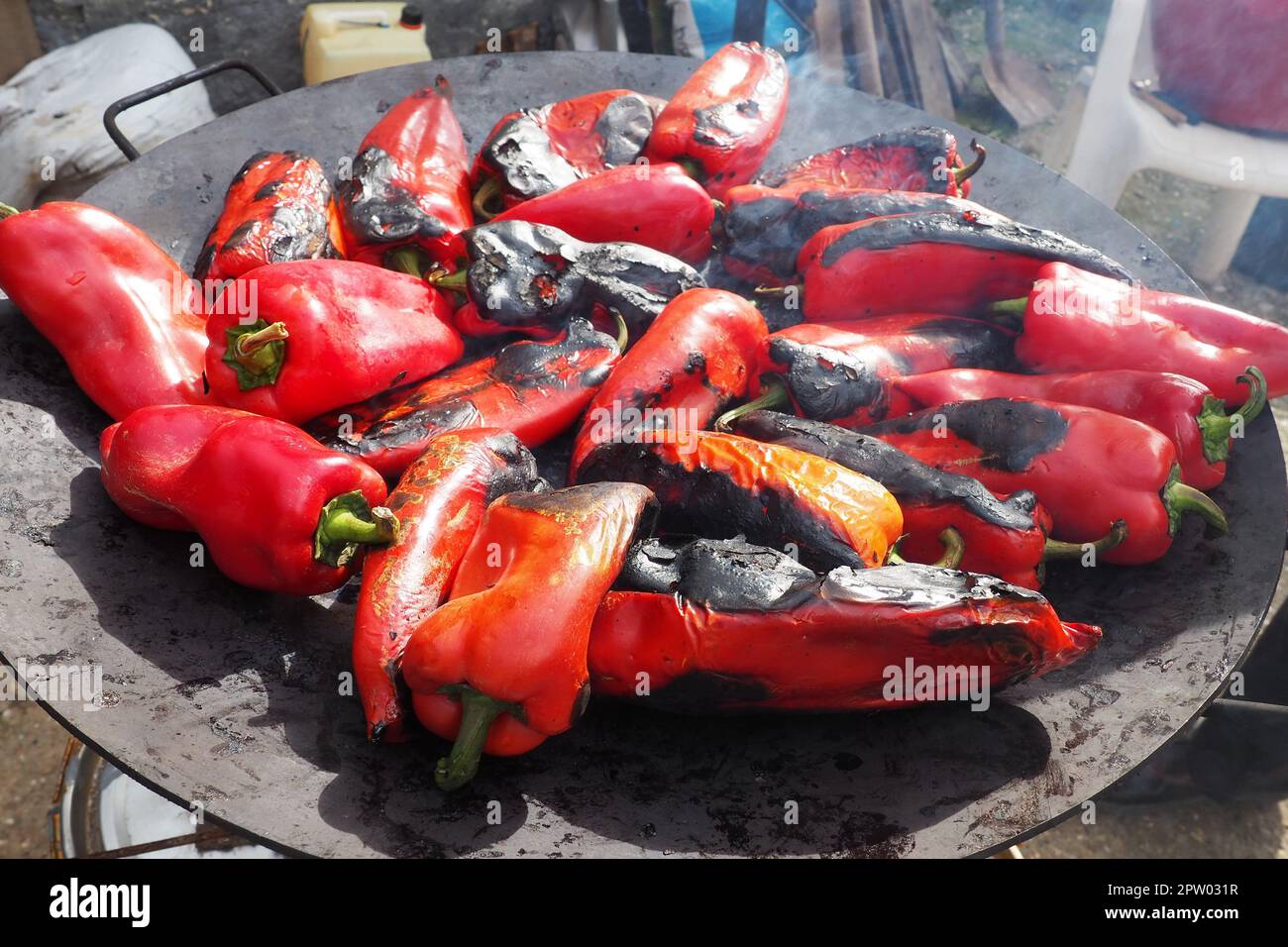 Roasting red peppers for a smoky flavor and quick peeling. Thermal ...