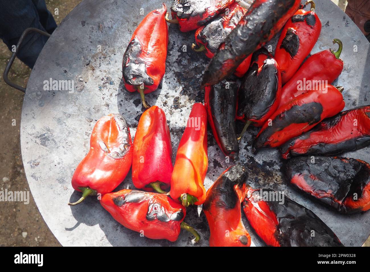Roasting red peppers for a smoky flavor and quick peeling. Thermal ...