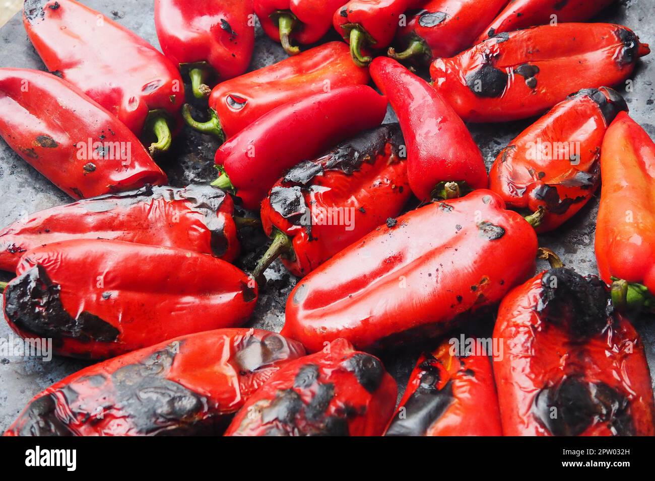 Roasting delicious red peppers for a smoky flavor and quick peeling ...